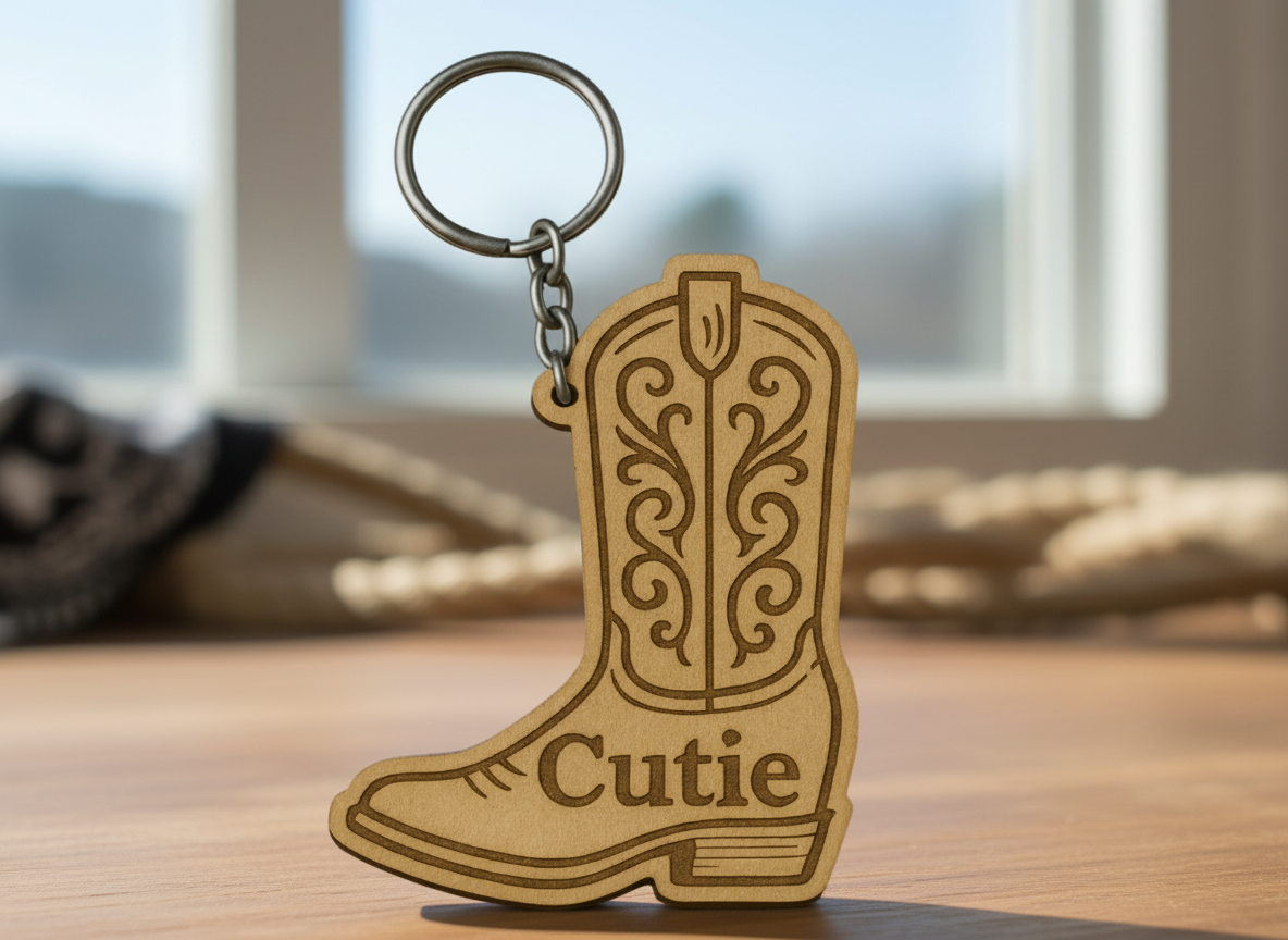 Laser Cut Wooden Cowboy Boot Keychain with Cutie Engraving | Free Files ...