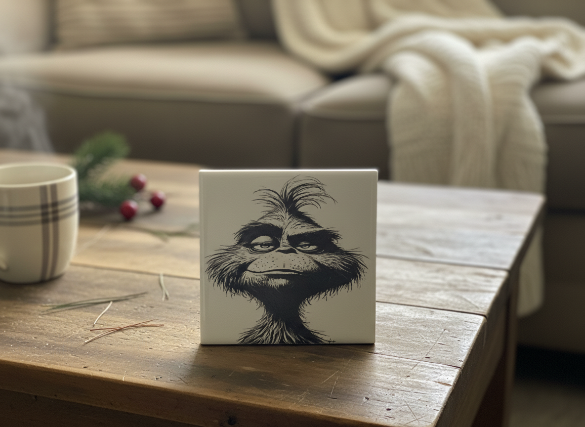 Laser cut and engrave | Grinch on white tile | Free Files - Atomm