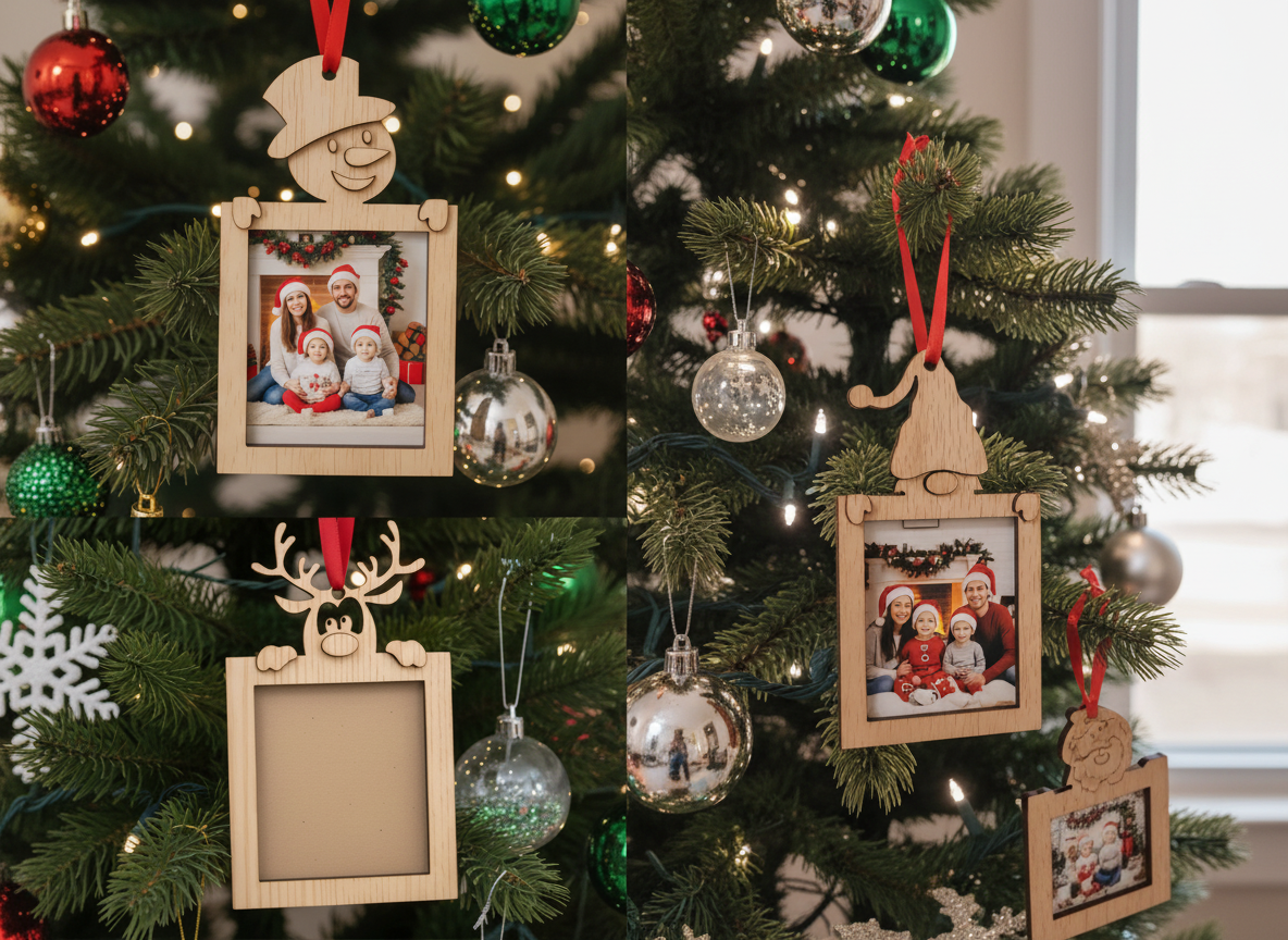 Laser Cut Wooden Christmas Photo Frame Ornaments with Festive ...