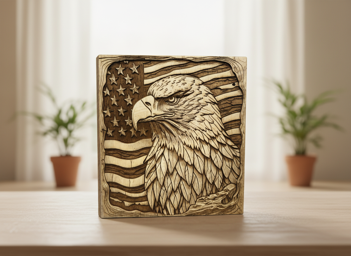 Eagle with the US Flag Engraving | Ready to Use Files - Atomm