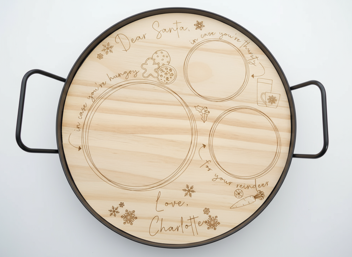 Laser Engraved Wooden Dear Santa Cookie and Milk Tray with Metal ...
