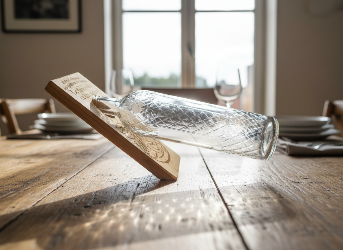 gravure sur support de bouteille de vin en équilibre sur bois massif ...