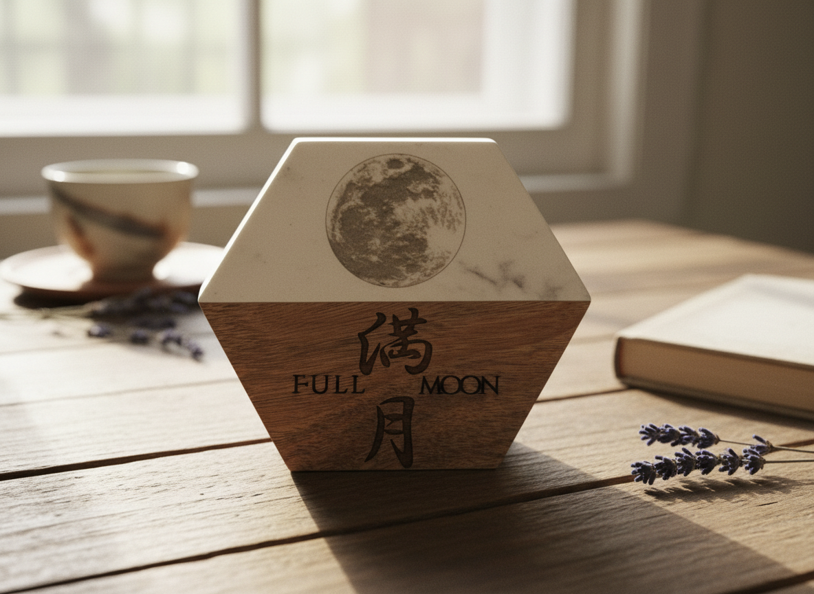 Laser Engraved Full Moon Wooden and Marble Decorative Block | Free ...