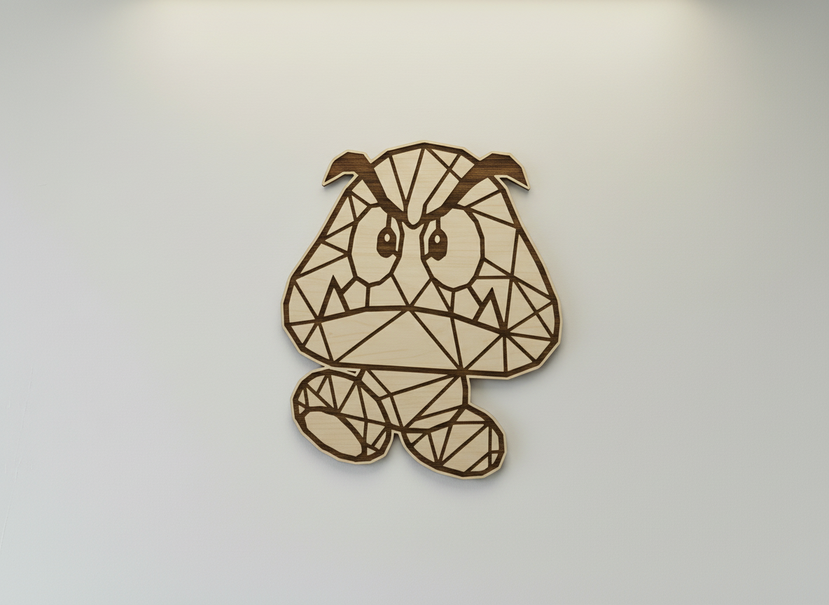 Geometric Goomba Wooden Wall Art | Low Poly Mario Gaming Room Decor ...