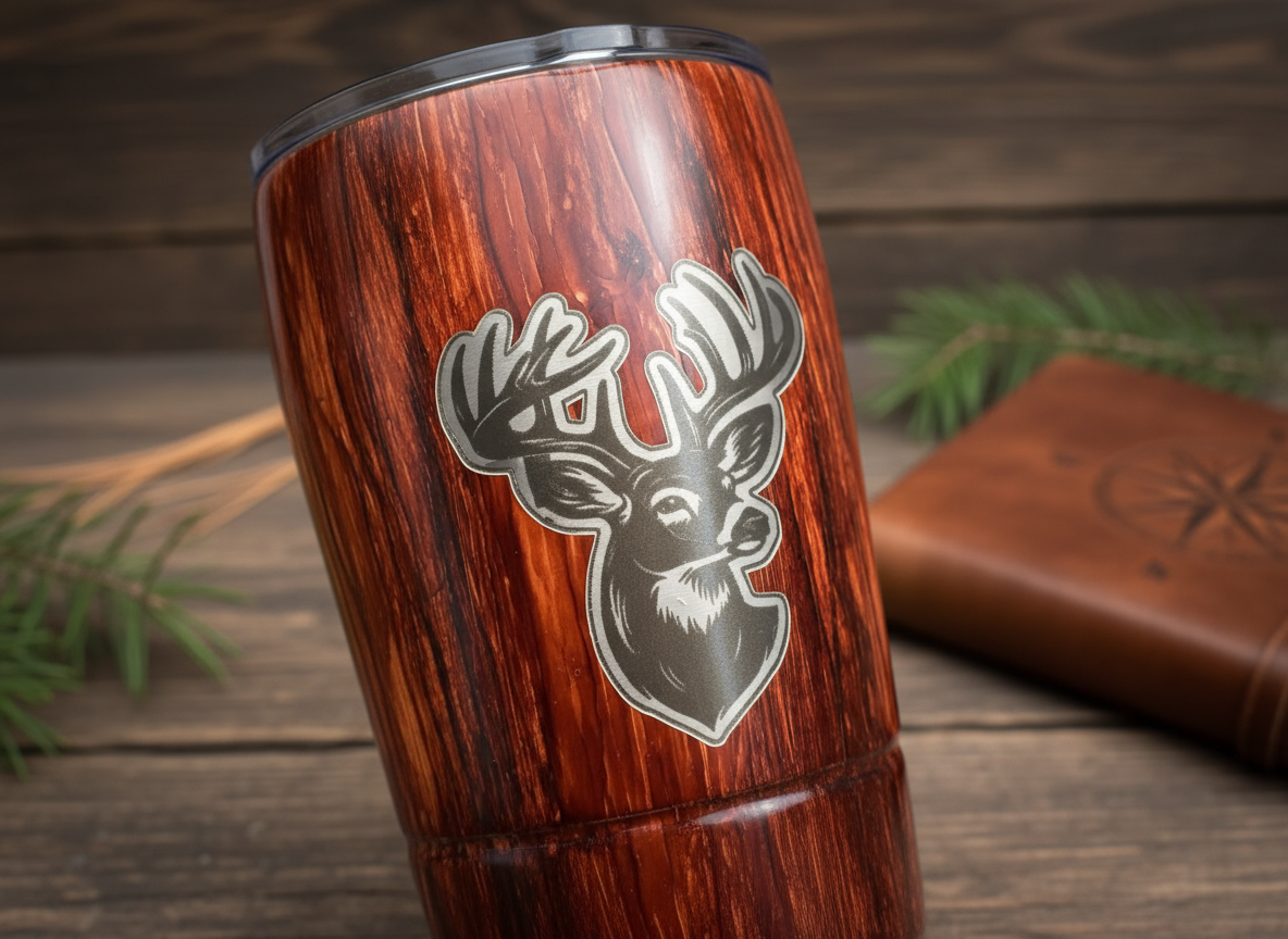 Engraved Deer Head On Wooden Tumbler - Rustic Design | Free Files - Atomm