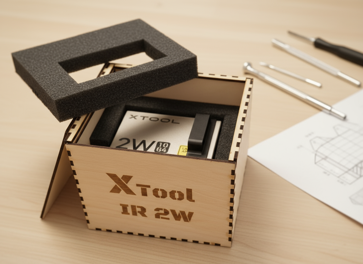 Laser Cut Wooden Storage Box with Foam Insert for XTOOL 2W Laser Module ...