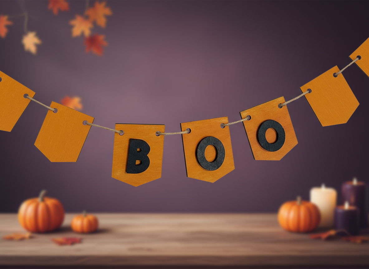 Laser cut and engrave | BOO! - Painted mini wooden flags with letters ...
