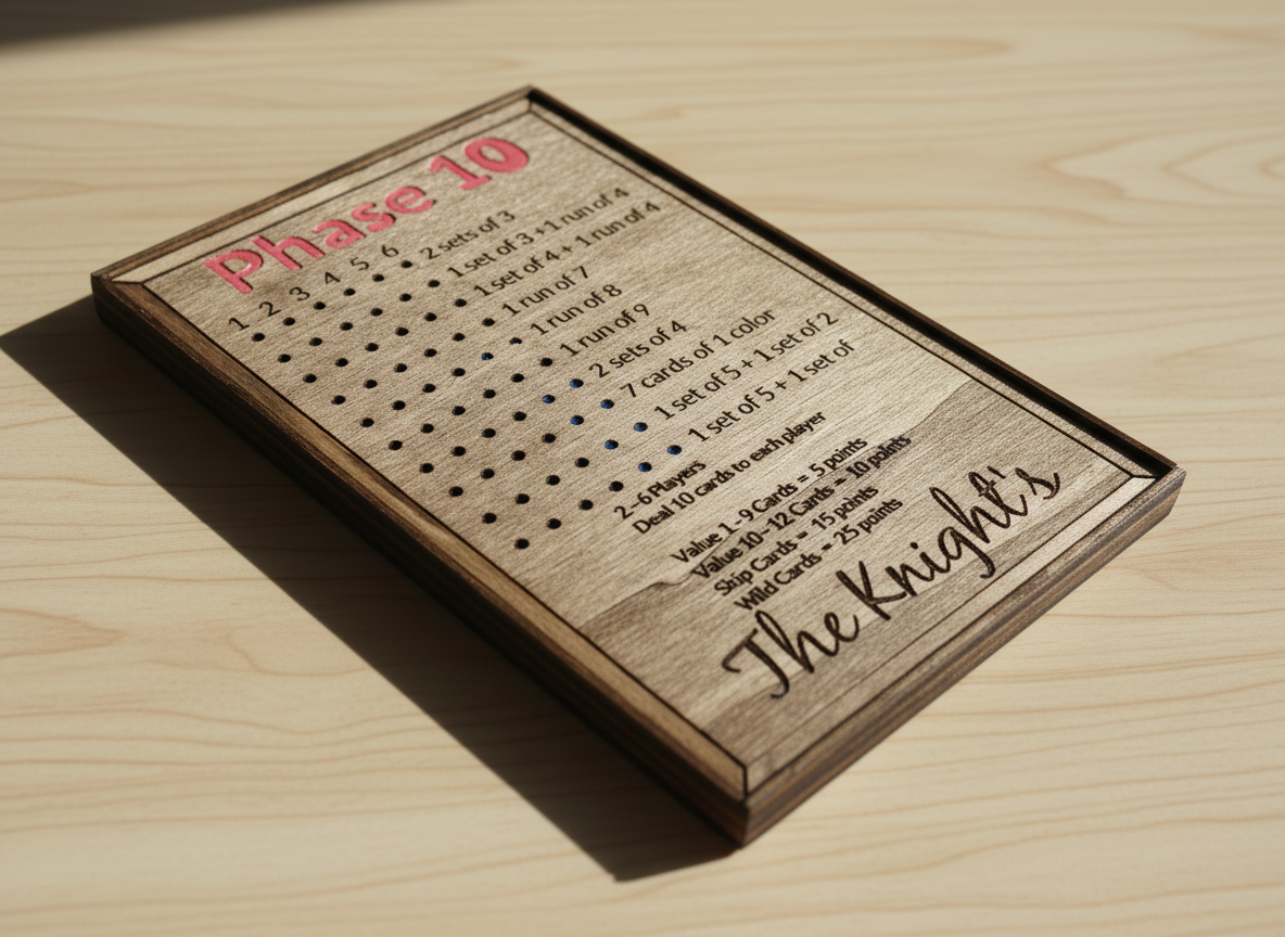 Laser Engraved Wooden Phase 10 Game Scoreboard with Custom Text ...