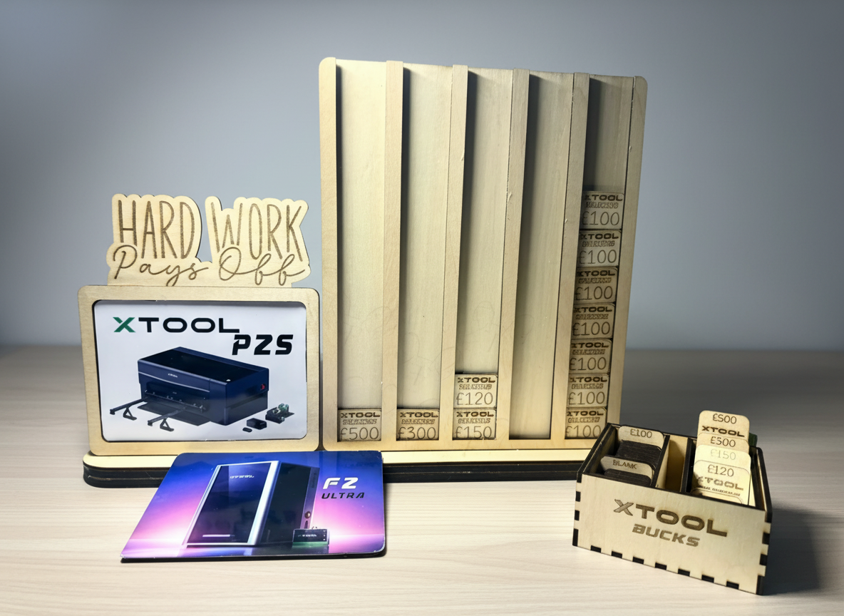Laser Cut Wooden XTOOL Bucks Bank and Bucks Token Box Holder - Save for ...