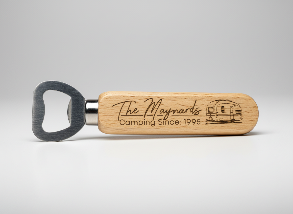 Customisable Engraved Wooden American Caravan RV Bottle Opener Happy ...