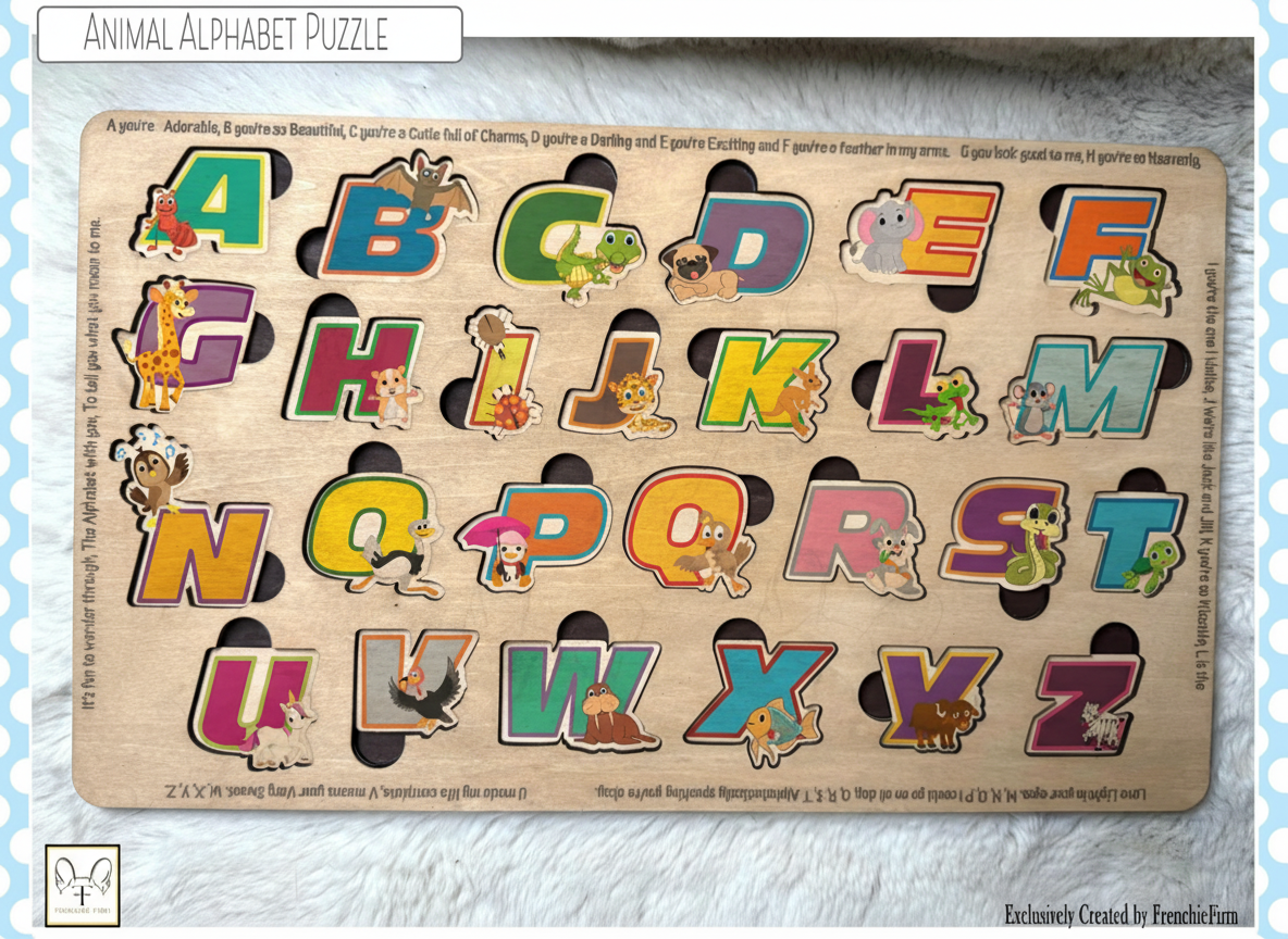Animal Alphabet Puzzle Educational Wooden Laser Cut Toy with Alphabet ...