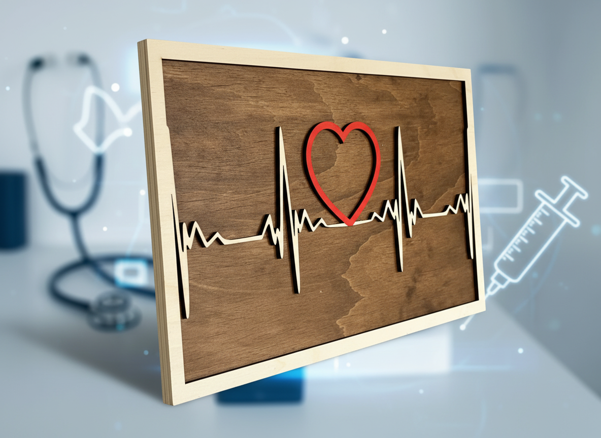 Laser Cut Heartbeat ECG image Wall Art in Wood Frame with Red Heart ...