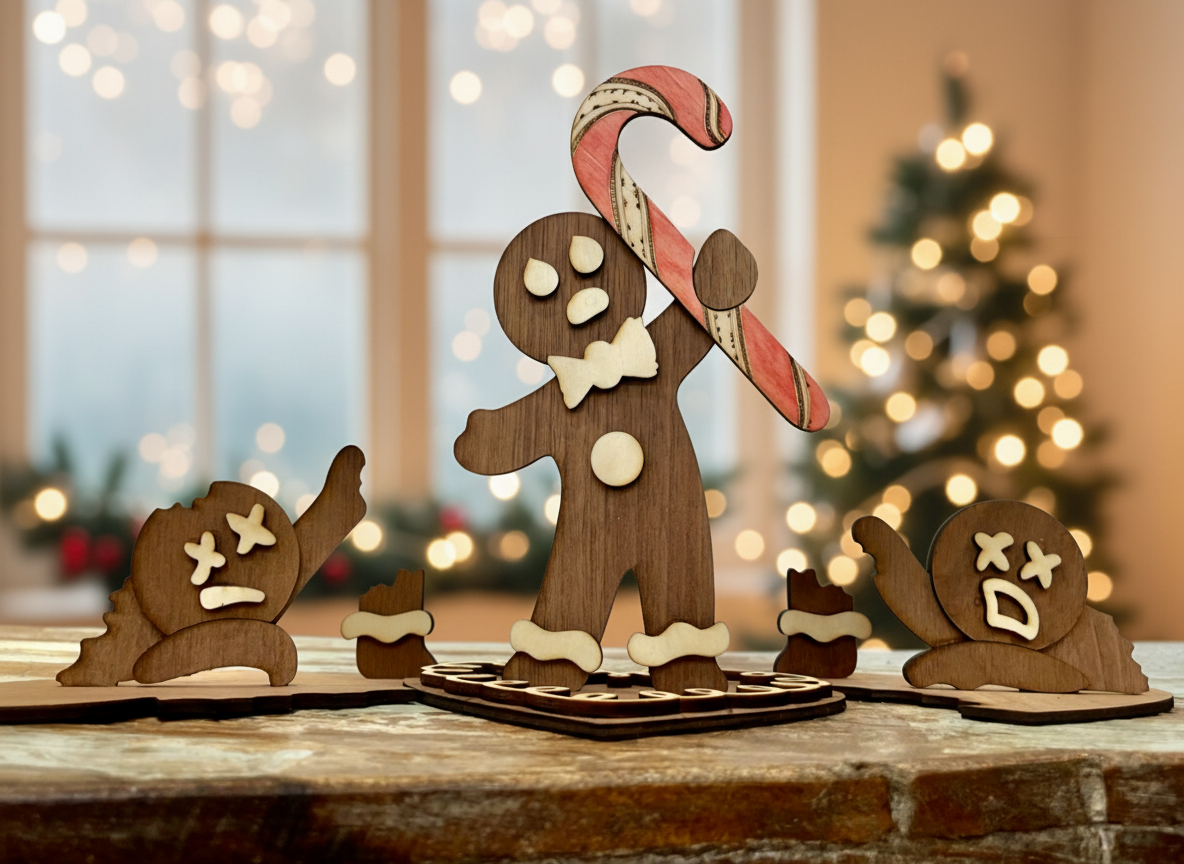 Wooden gingerbread men with candy cane cookie monster | Ready to Use ...