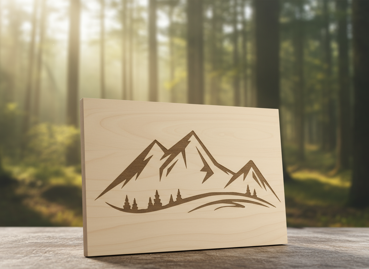 Laser Engraved Mountain Landscape Wooden Wall Art | Free Files - Atomm