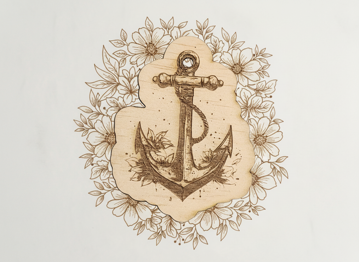 Wooden anchor engraving with floral decoration | Free Files - Atomm