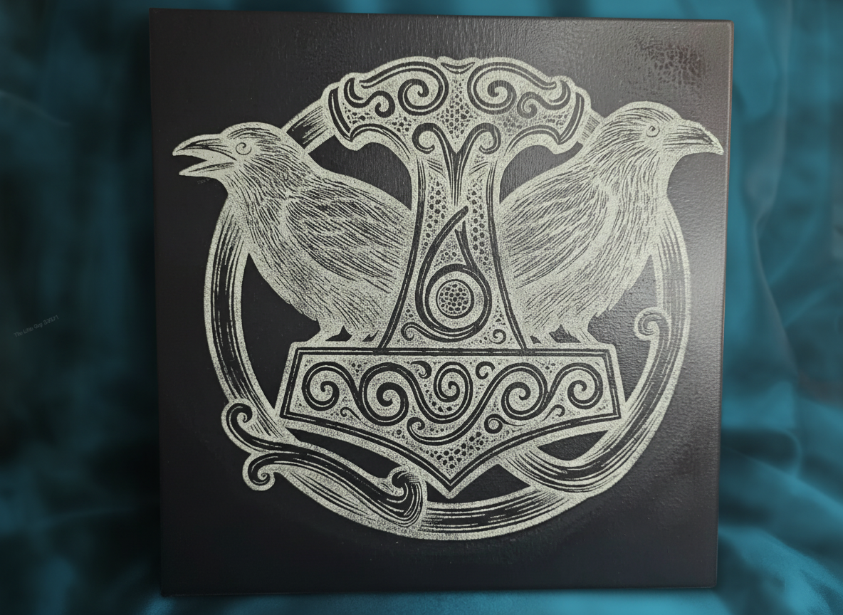 Engraved Norse Thor's Hammer Wall Art with Ravens | Free Files - Atomm