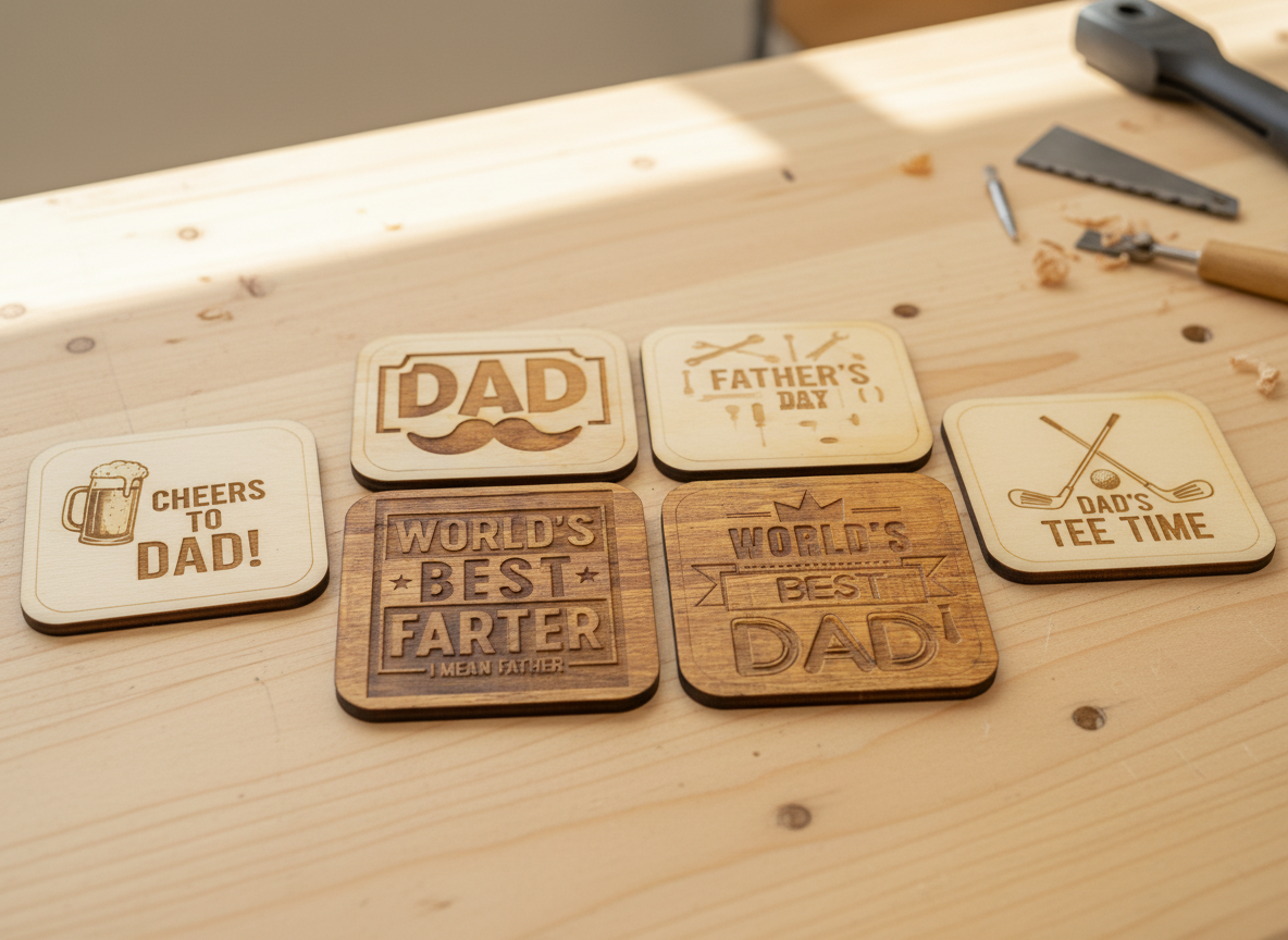Laser cut and engrave | Wooden Father's Day Coasters | Ready to Use ...