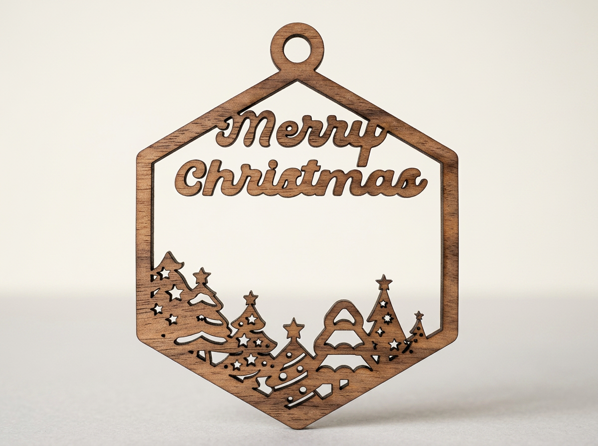 Merry Christmas Ornamate template - Laser Cut & Engraving Template | Atomm