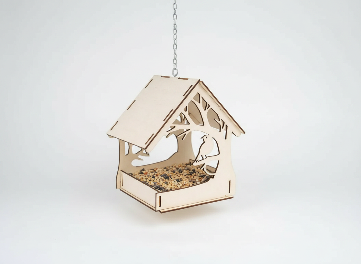 Laser Cut Bird Feeder SVG – Hanging Wooden Birdhouse Template (4mm ...