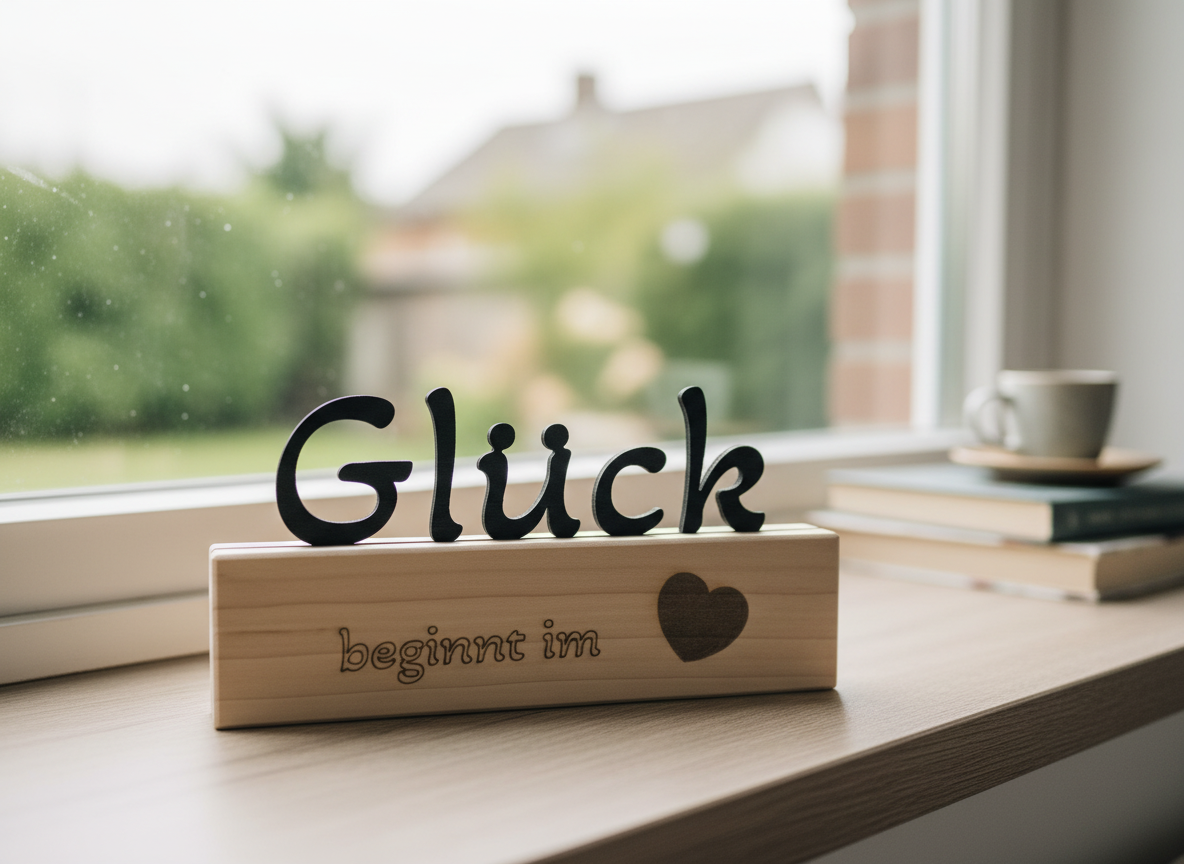 Holzaufsteller mit Schriftzug Glück beginnt im Herzen | Free Files - Atomm