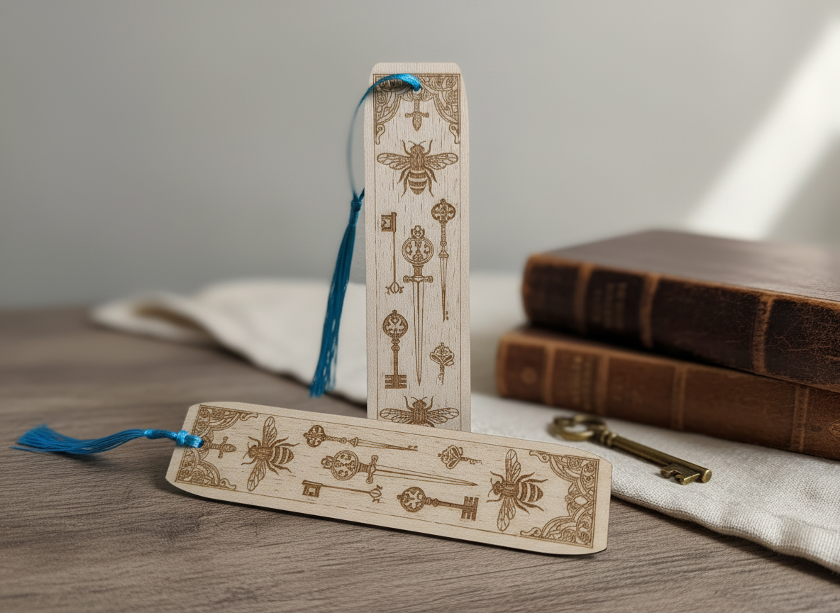Laser Engraved Wooden Bookmarks with Bees and Vintage Keys Design ...