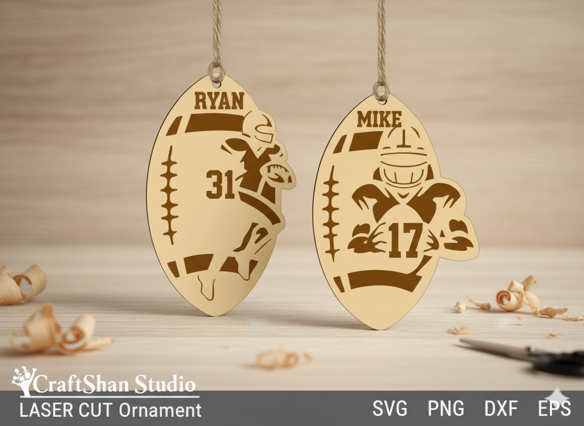 Personalized Laser Cut Football Player Ornaments with Names and Numbers ...
