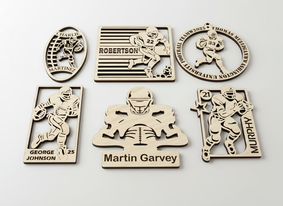 Laser Cut Custom Football Player Ornaments with Names and Numbers ...