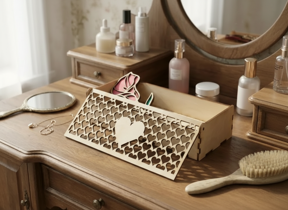 Laser Cut Wooden Rose Box with Heart Pattern Lid | Free Files - Atomm