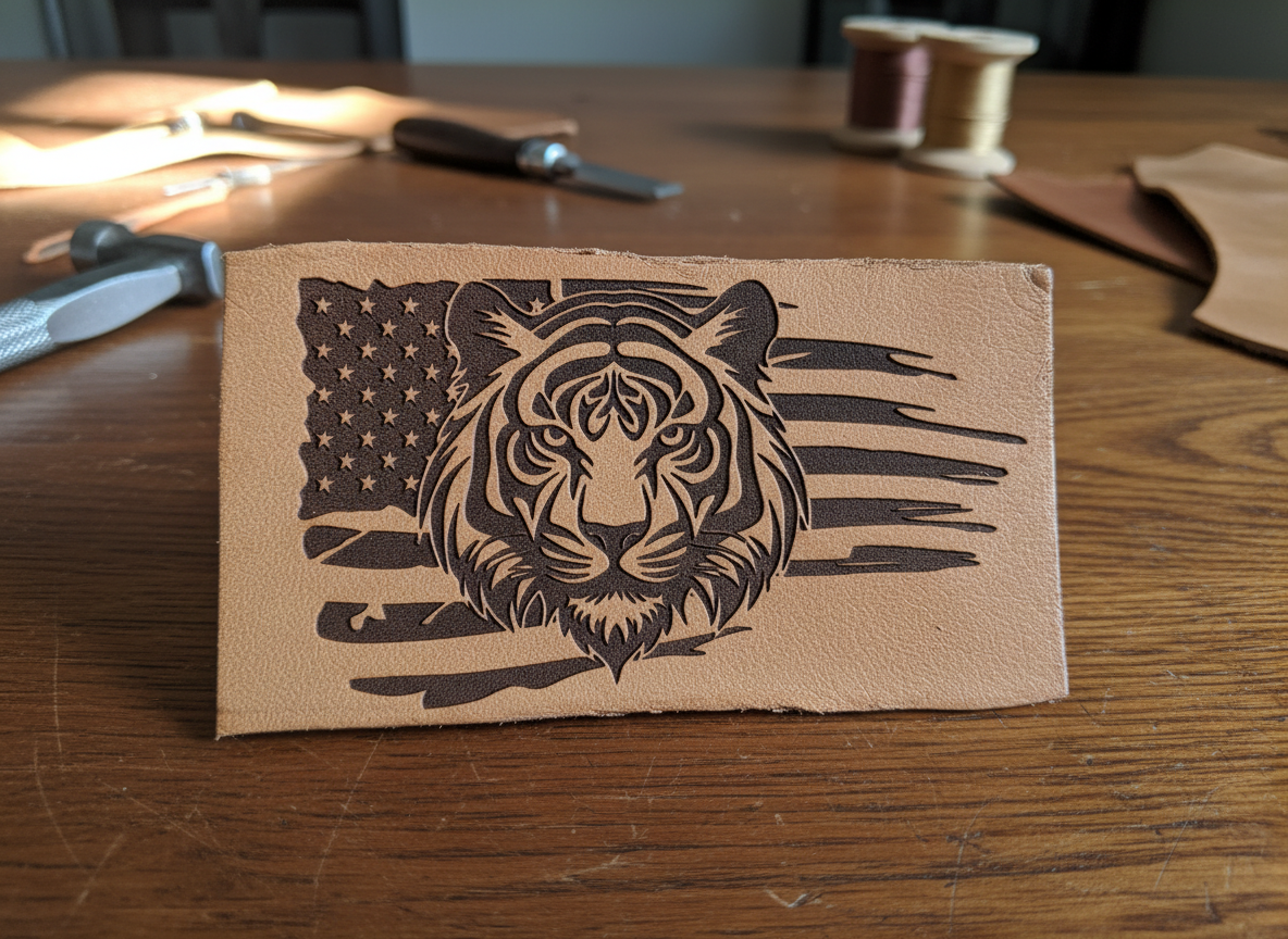 Laser Engraved Leather Patch Tiger American Flag Design | Free Files ...