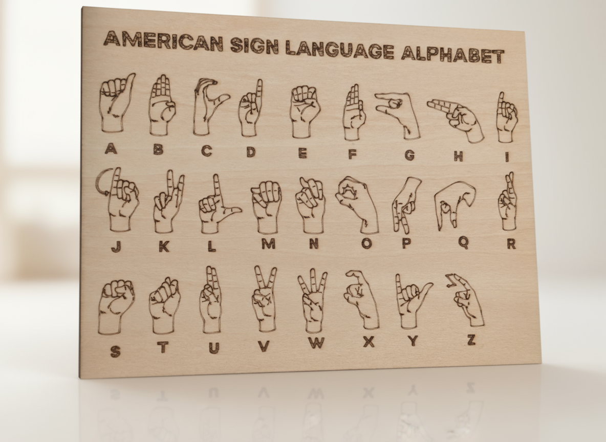 Laser Scored American Sign Language Alphabet Wooden Plaque | Free Files ...