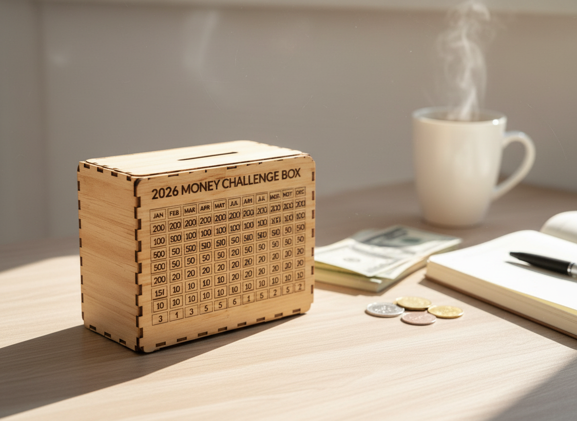 2026 Money Challenge Laser Cut Wooden Savings Box with Mandala Design ...