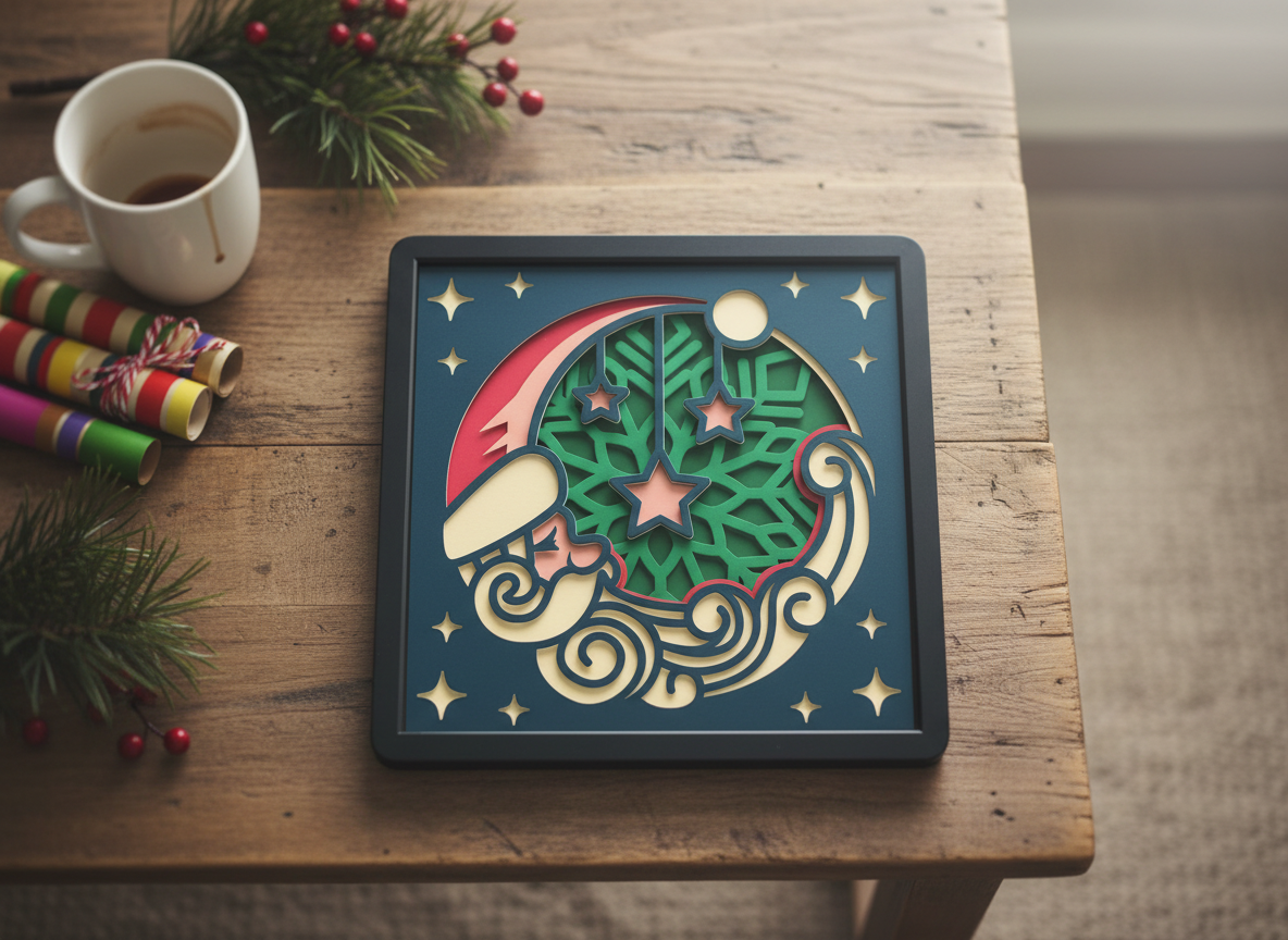 Crescent Moon of Santa Layered Papercut Wall Art Decoration | Free ...