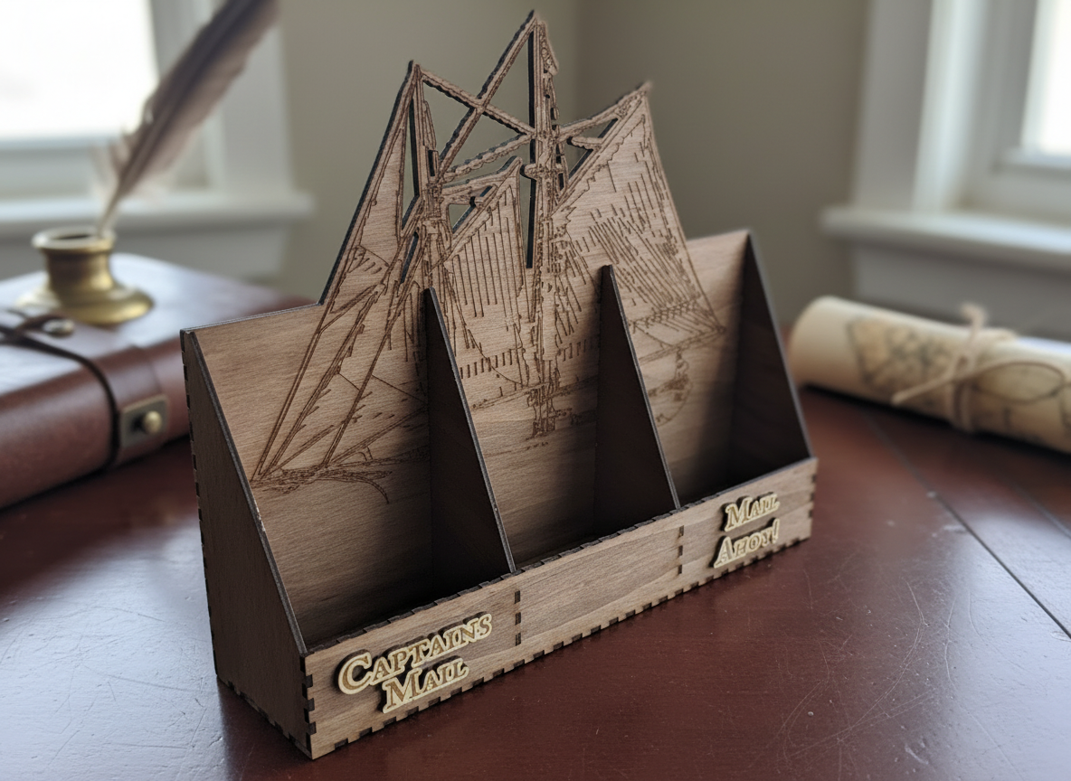 Laser Cut Wooden Captain's Mail Organizer with Sailing Ship Design ...
