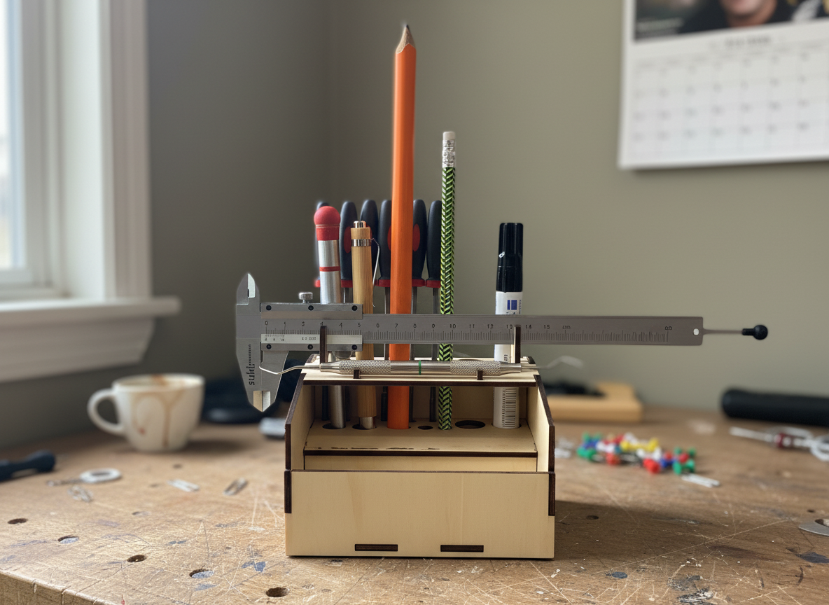 Laser Cut Wooden Desk Organizer with Tool Holders and Drawer | Free ...