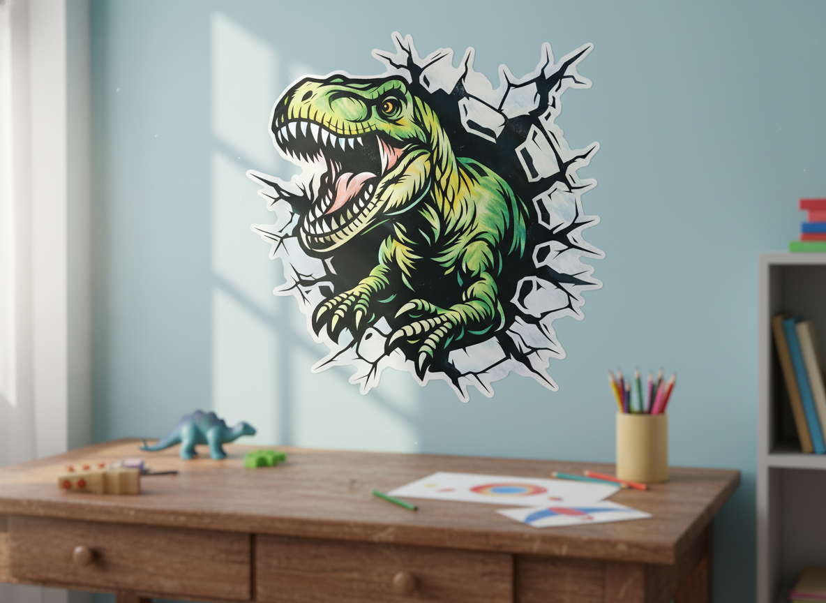 T-Rex Dinosaur Breaking Through Wall Sticker | Free Files - Atomm