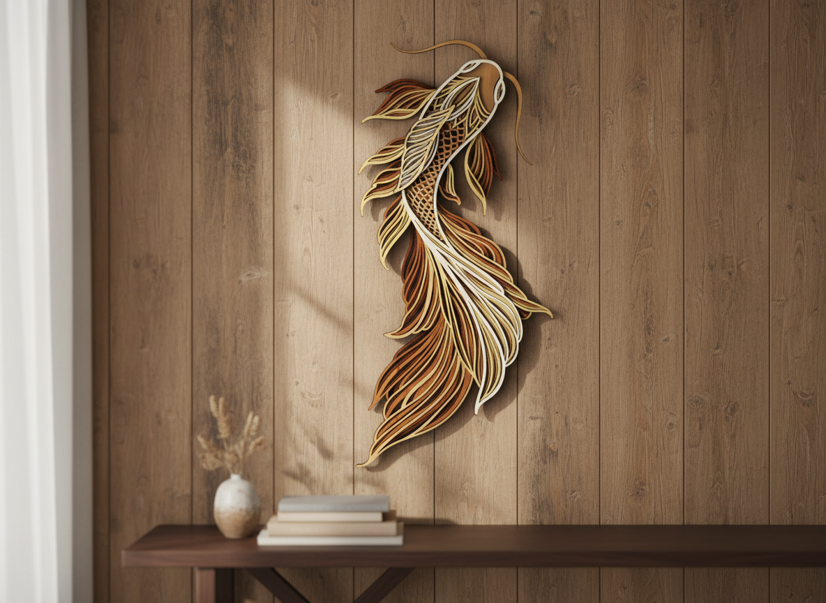 Japanese Koi Fish Layered SVG XCS | 7 Layer Wooden Zen Wall Art ...