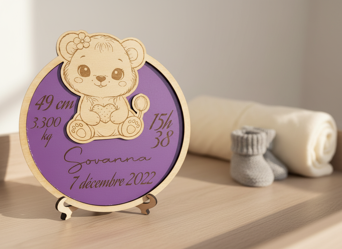 Laser cut and engrave | Laser Cut Wooden Baby Birth Announcement Plaque ...