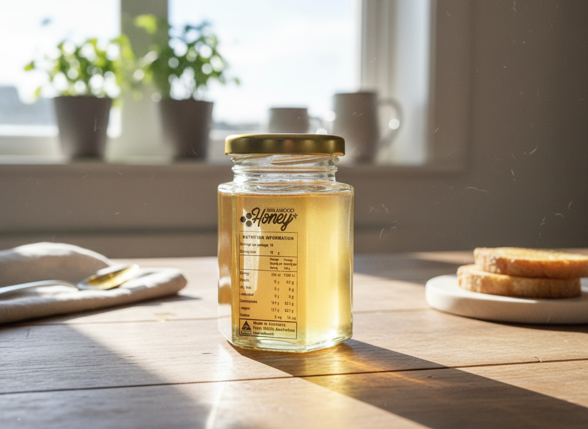 Glass Honey Jar with Gold Lid and Nutritional Label | Free Files - Atomm