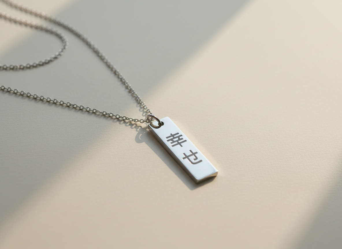 Laser Engraved Silver Pendant Necklace with happiness Japanese ...
