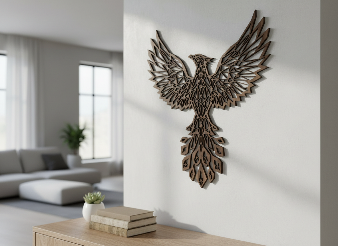Phoenix Rising Wall Art SVG | Laser Cut File | Geometric Low-Poly ...