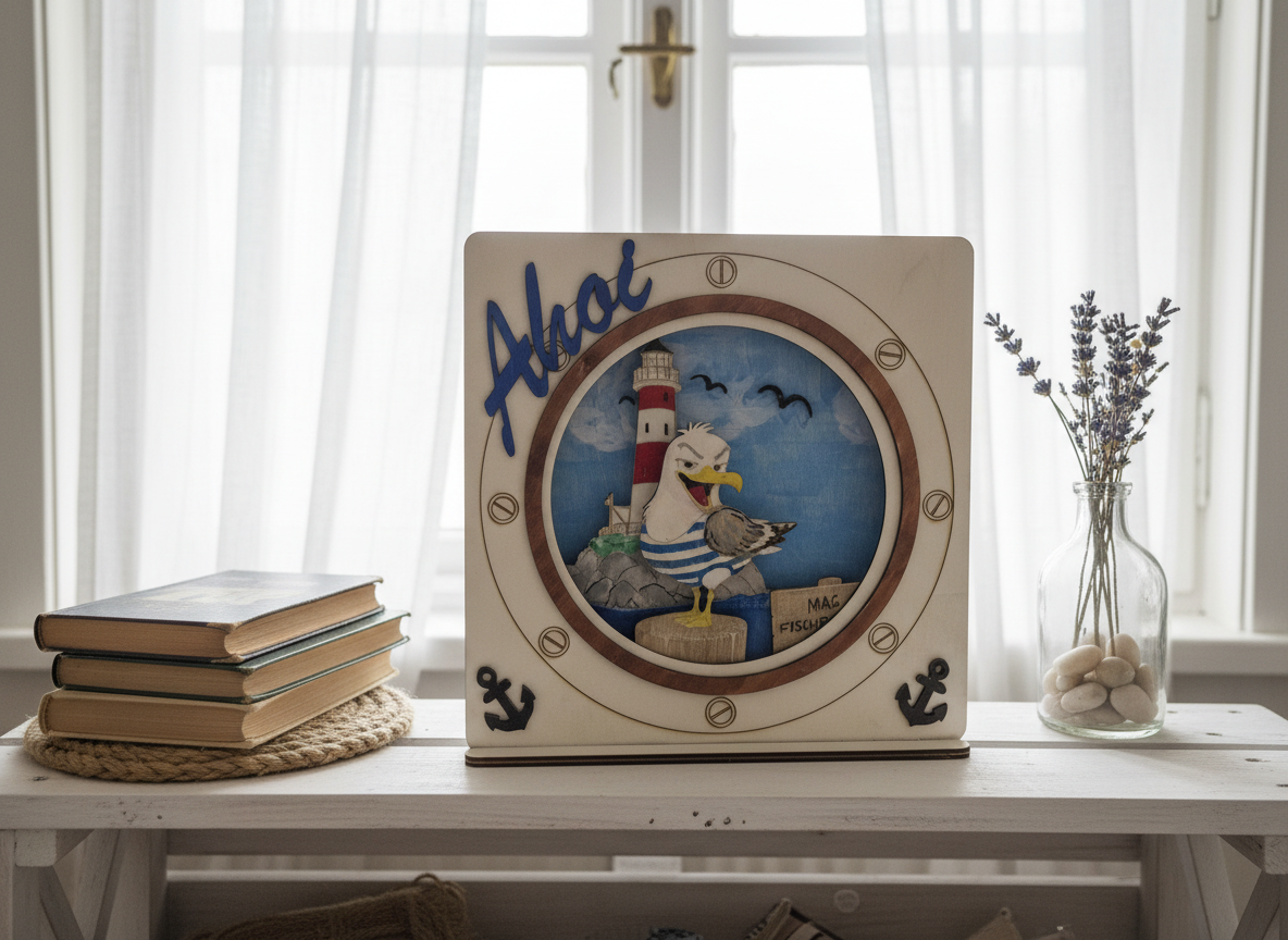 Dekolampe Bullauge mit Möwe Leuchtturm und Ahoi Schriftzug | Free Files ...