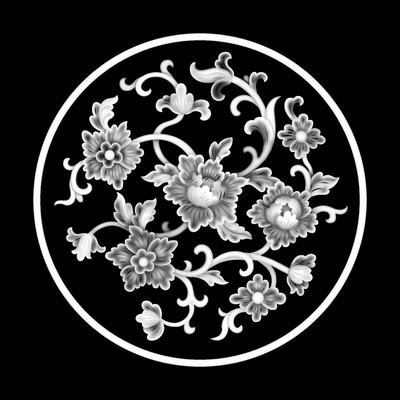 Intricate Black and White Floral Motif in Circular Frame - Free ...