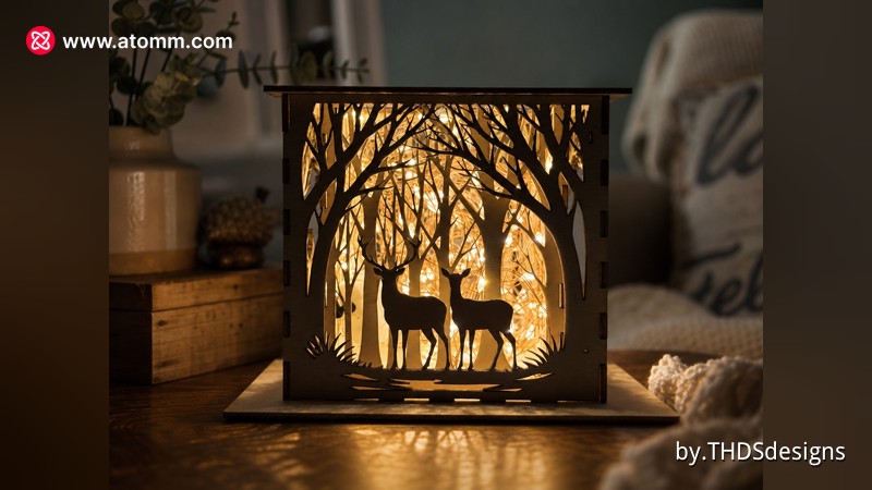 Illuminated Deer and Forest Scene Shadow Box Lantern for 3mm Material ...