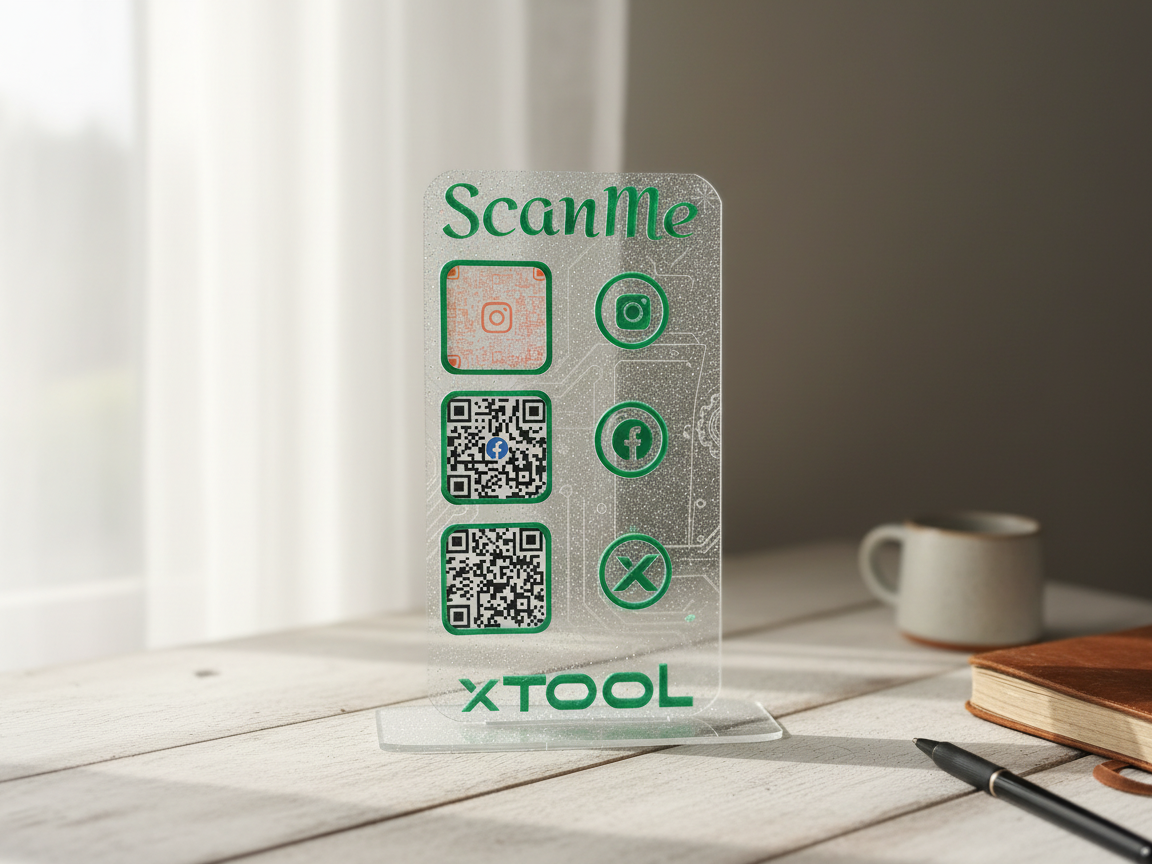Laser Cut Acrylic Social Media QR Code Display | Free Files - Atomm