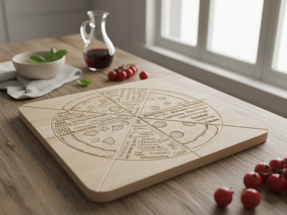 Laser Engraved Wooden Pizza Serving & Cutting Board with Hand Drawn ...