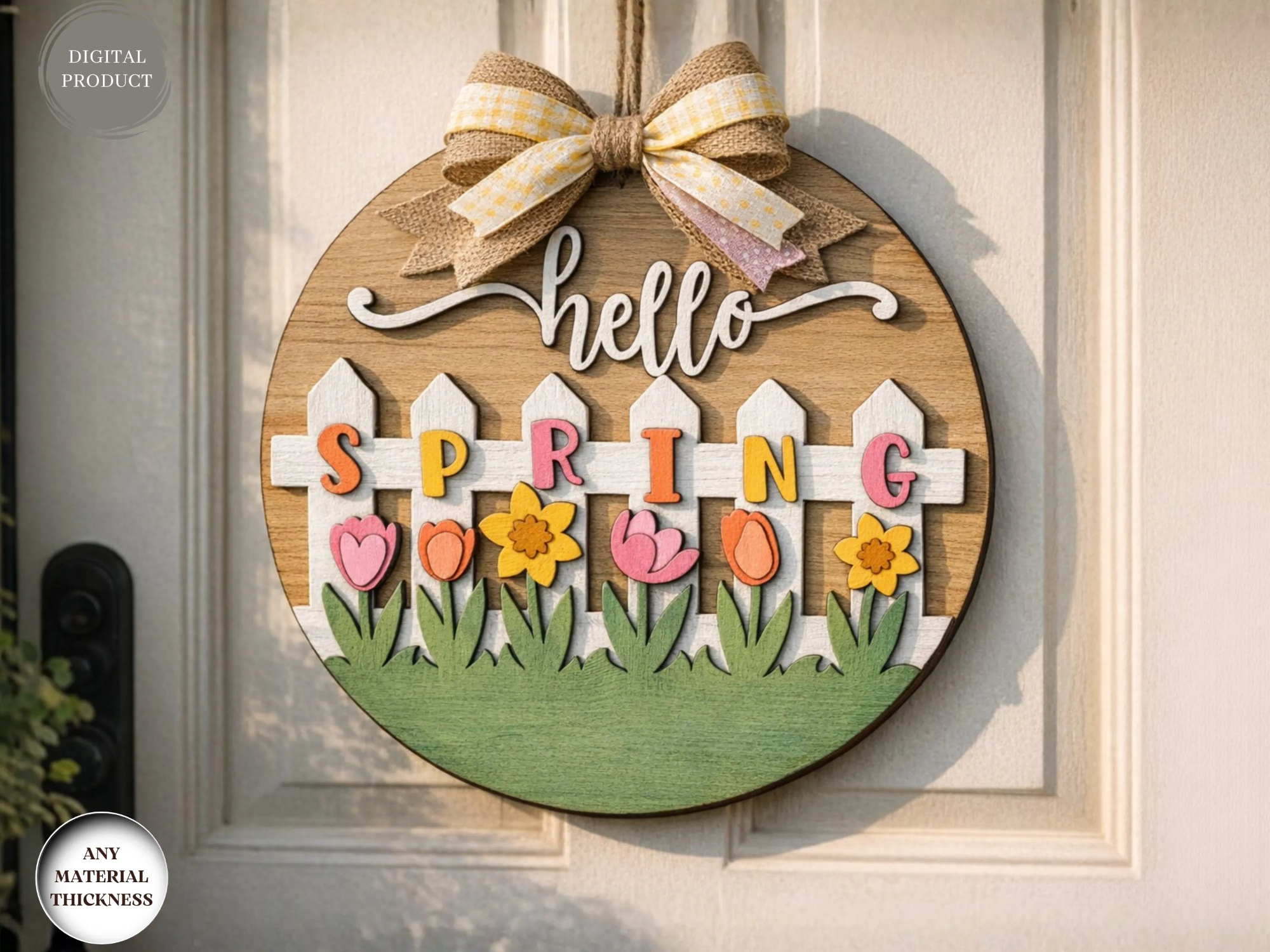 Hello Spring Door Sign Laser Cut | Ready to Use Files - Atomm