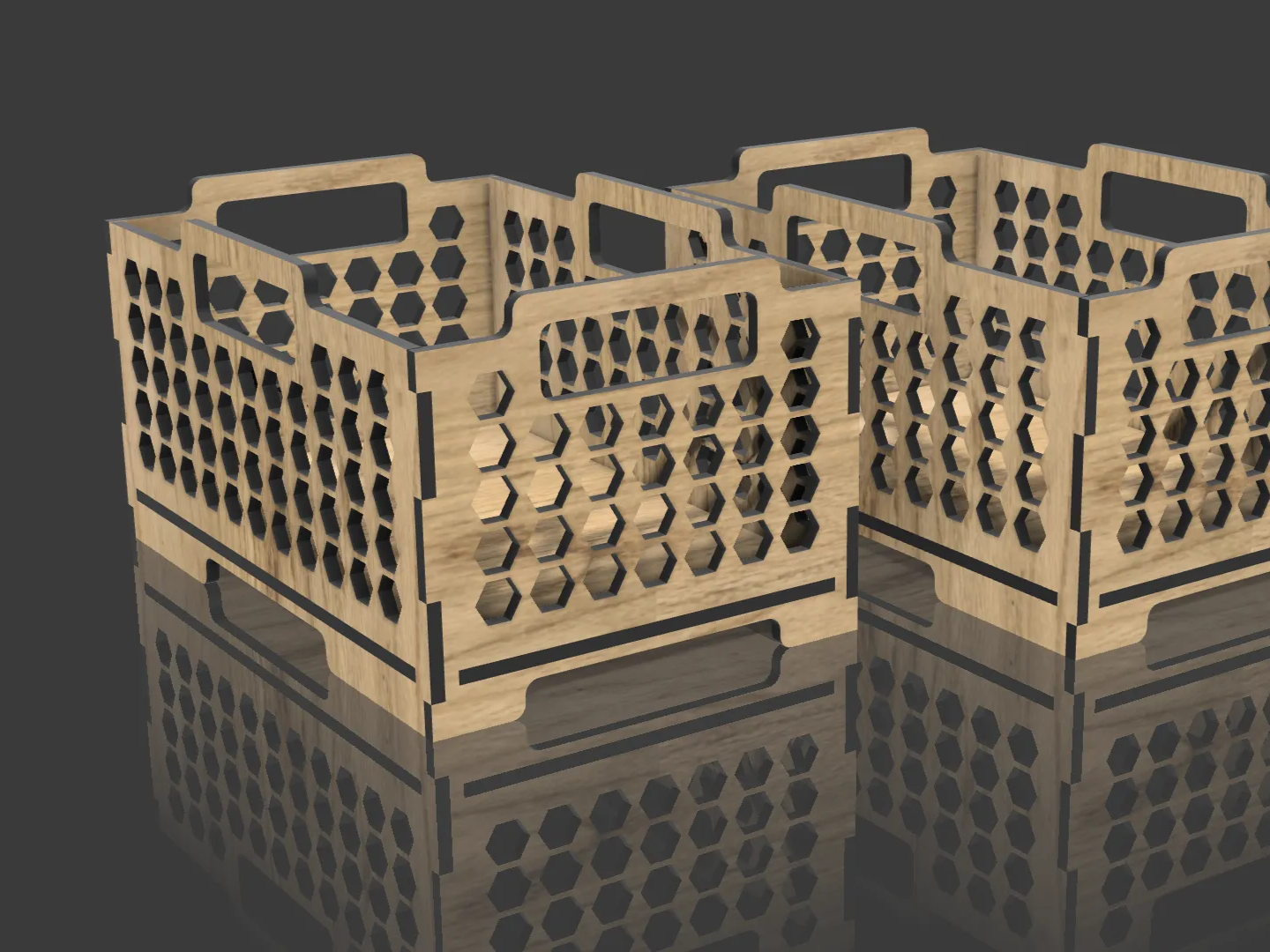 Laser-cut stackable wooden storage crate with hexagon pattern and ...