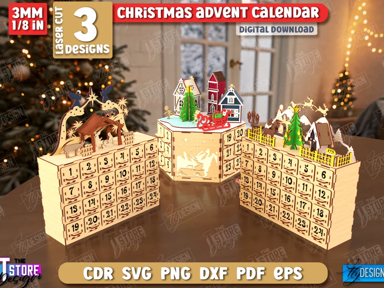 Christmas Advent Calendar Laser Cut Bundle, Xmas Countdown SVG ...