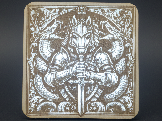 Laser Engraved Wooden Coaster with Horse Knight and Dragon Design ...