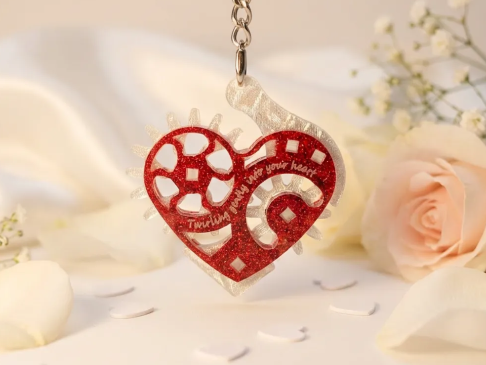 Laser Cut Red and Clear Heart Keychain with Romantic Engraving | Free ...